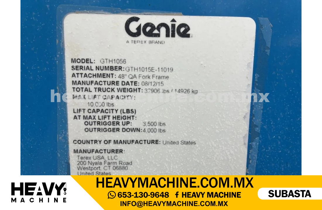 Equipo de elevación Telehandler 2015 GEHL GTH1056 en venta